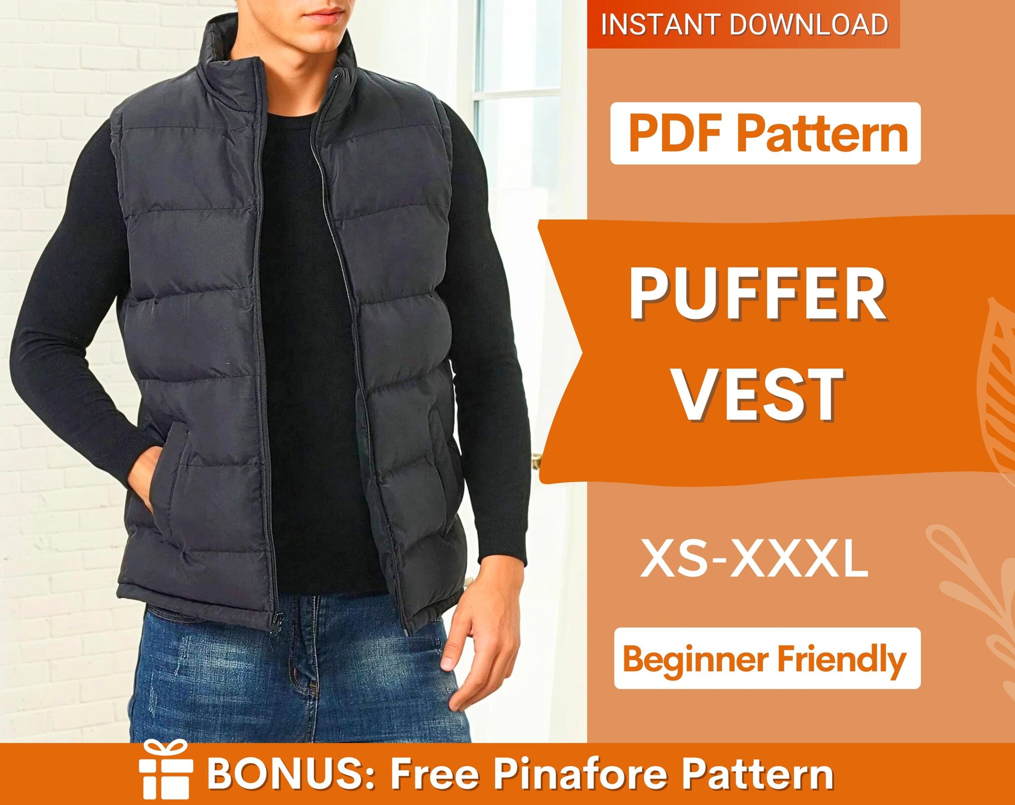 Men Puffer Vest Sewing Pattern | Puffer Vest | Jacket Pattern Men| Sew