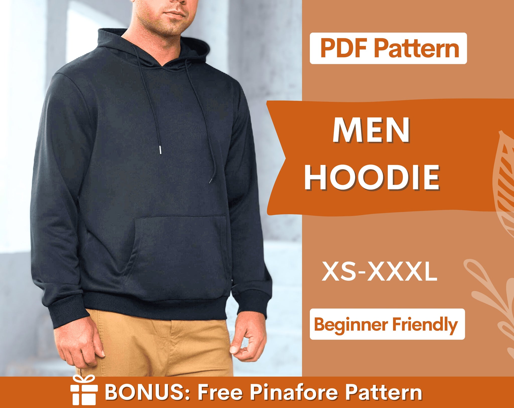 Men’s Hoodie Sewing Pattern – Beginner-Friendly Sweatshirt DIY | Sizes