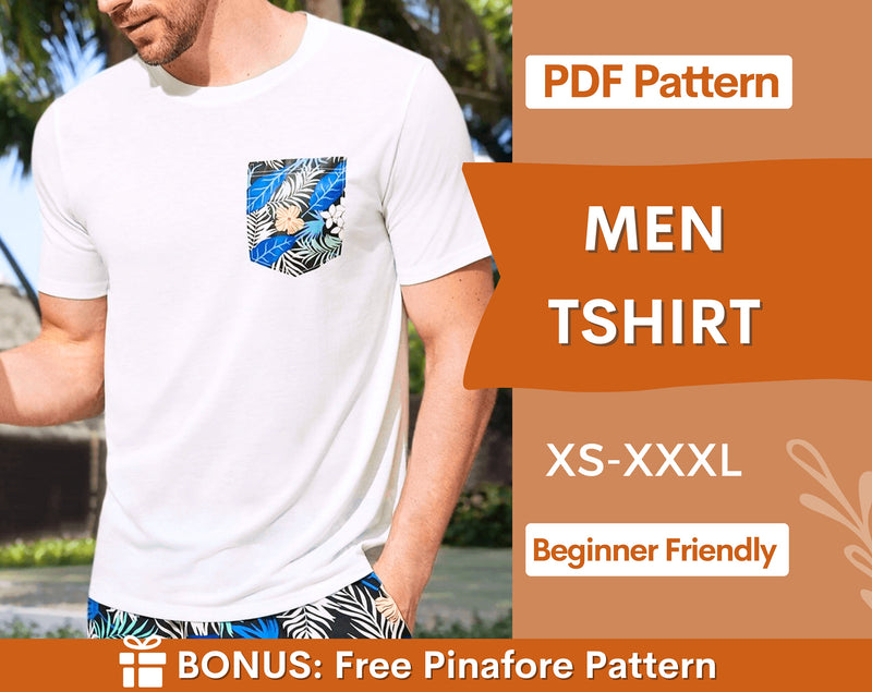 Men's T-Shirt Sewing Pattern with Pocket | Easy PDF Pattern for Beginn