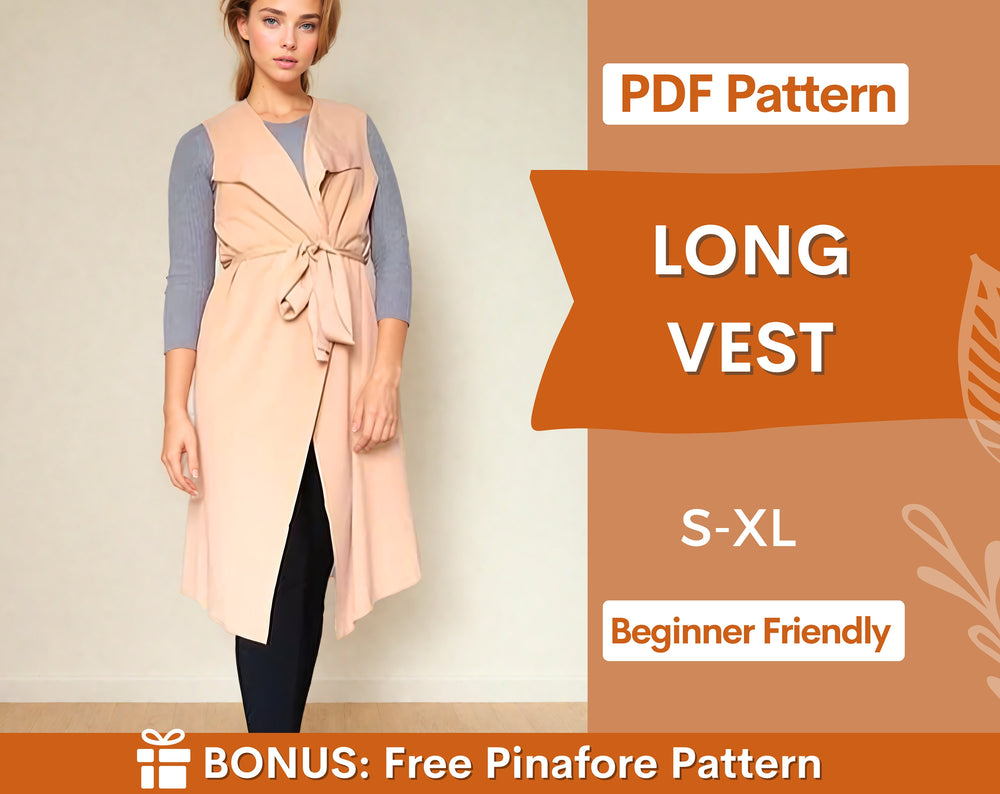 Long Vest Sewing Pattern - Easy Beginner PDF Design
