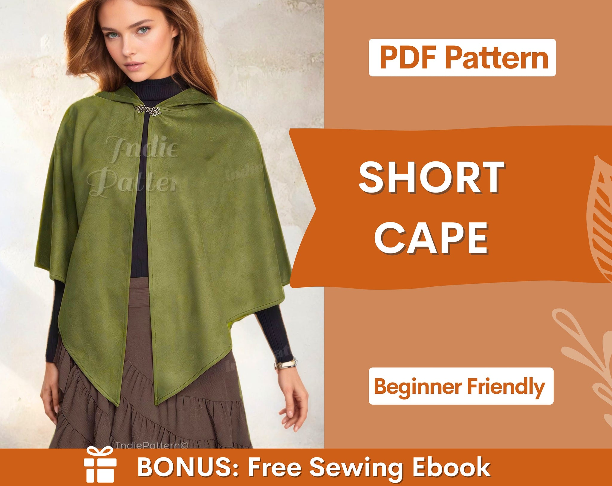 Short Cape Sewing Pattern for Cosplay or Casual Wear with Hoodie