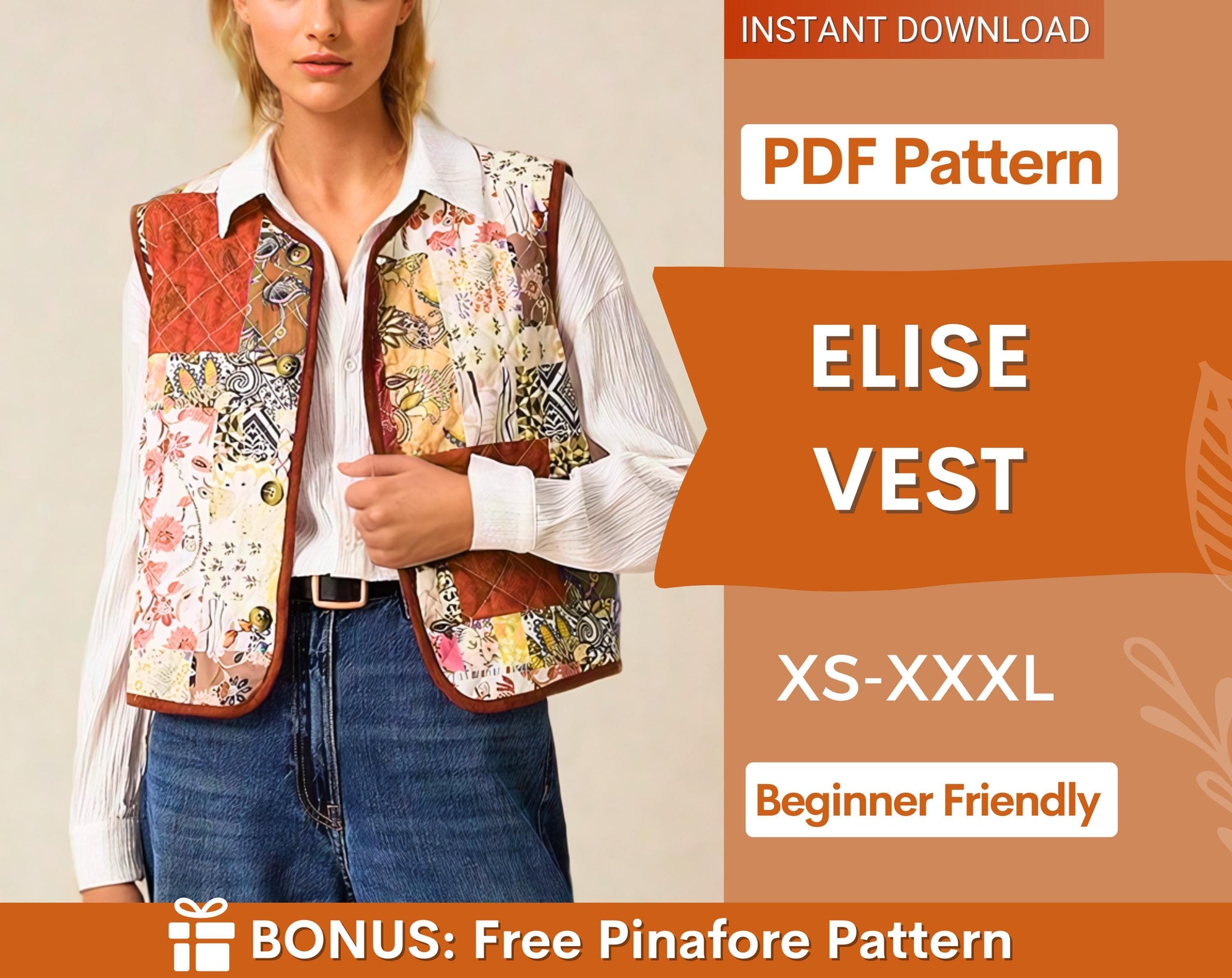 Quilted Vest Sewing Pattern - Front Tie Patchwork Style