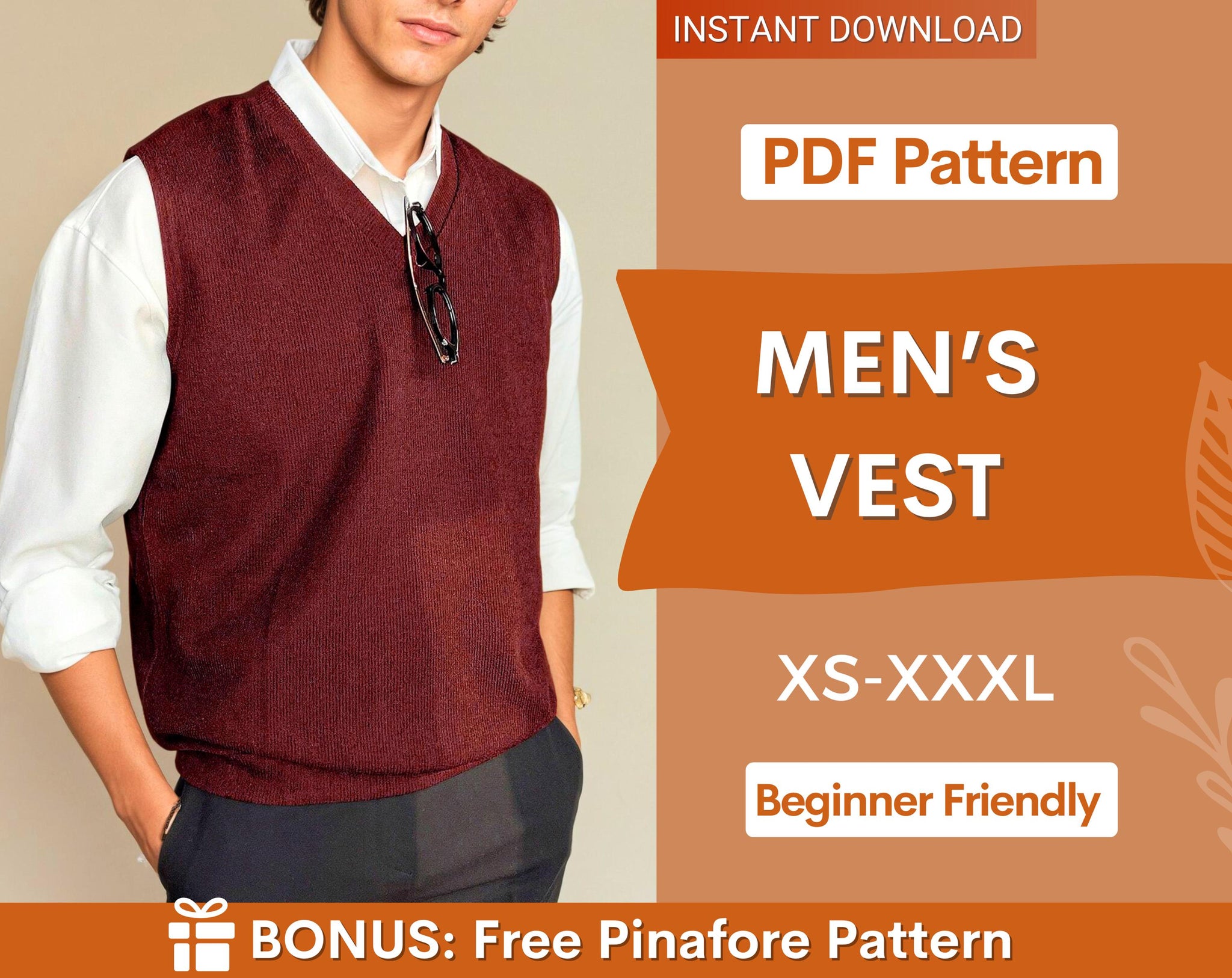 Men's Vest Sewing Pattern | Easy Waistcoat PDF Pattern for Beginners